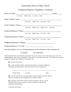 Fillable Online Godparent/Sponsor Eligibility Certificate Fax Email ...
