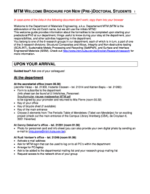 Fillable Online MTM WELCOME BROCHURE FOR NEW (PRE-)DOCTORAL STUDENTS Fax Email Print - pdfFiller