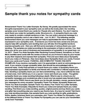 Fillable Online Sample thank you notes for sympathy cards Fax Email ...