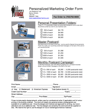 Fillable Online Personalized Marketing Order Form Fax Email Print ...
