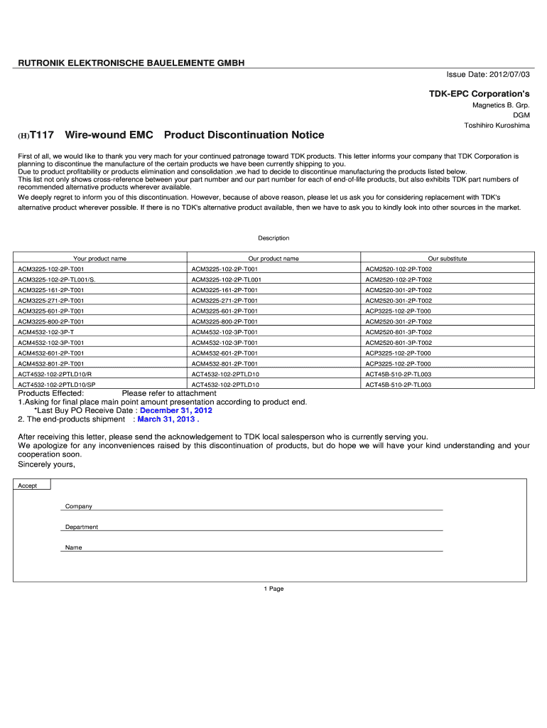 Fillable Online TDK-EPC Corporation's Fax Email Print - pdfFiller