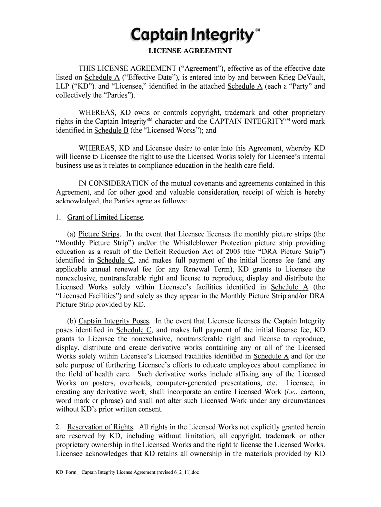 Fillable Online THIS LICENSE AGREEMENT (Agreement), effective as of the ...
