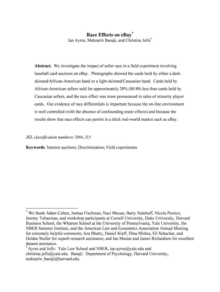 Fillable Online Ian Ayres, Mahzarin Banaji, and Christine Jolls Fax ...