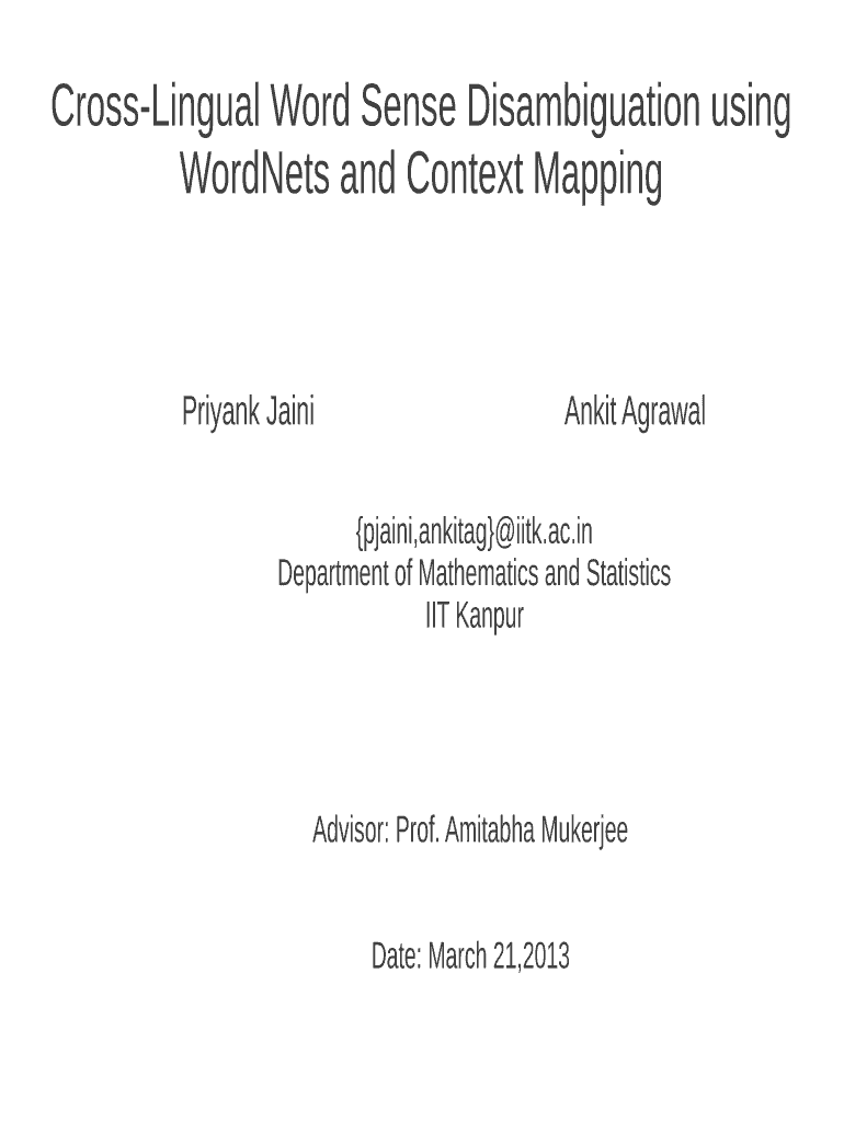 Fillable Online Cross Lingual Word Sense Disambiguation Using Fax Email Print Pdffiller