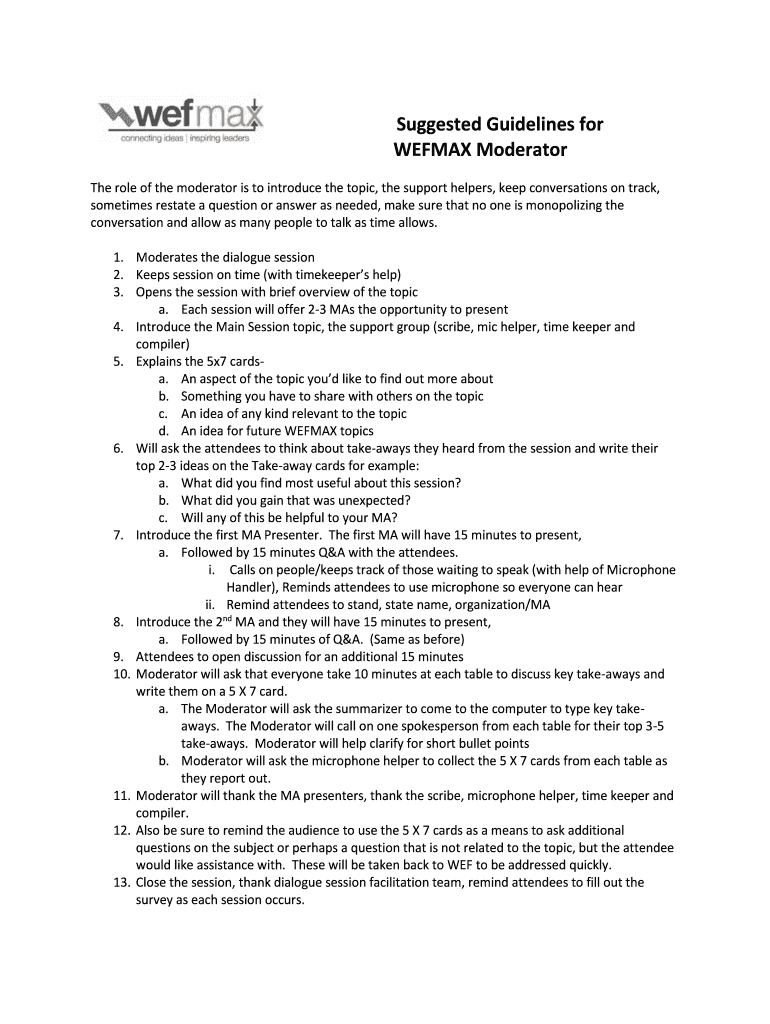 Fillable Online WEFMAX Moderator Fax Email Print - pdfFiller