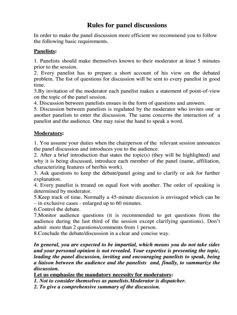 Fillable Online Rules for panel discussions Fax Email Print - pdfFiller