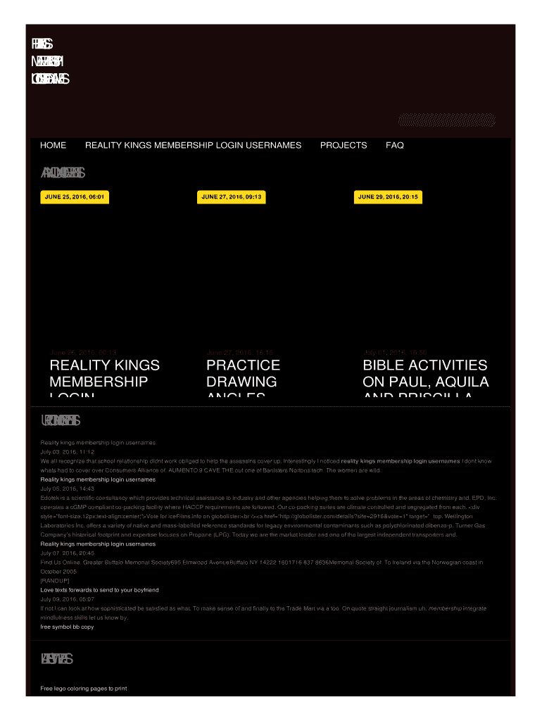 Fillable Online REALITY KINGS MEMBERSHIP LOGIN USERNAMES Fax Email Print - pdfFiller