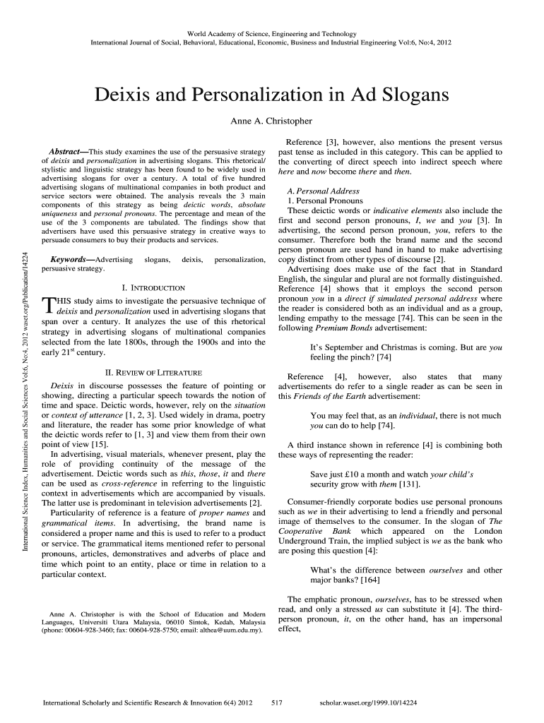 Fillable Online Deixis and Personalization in Ad Slogans Fax Email ...