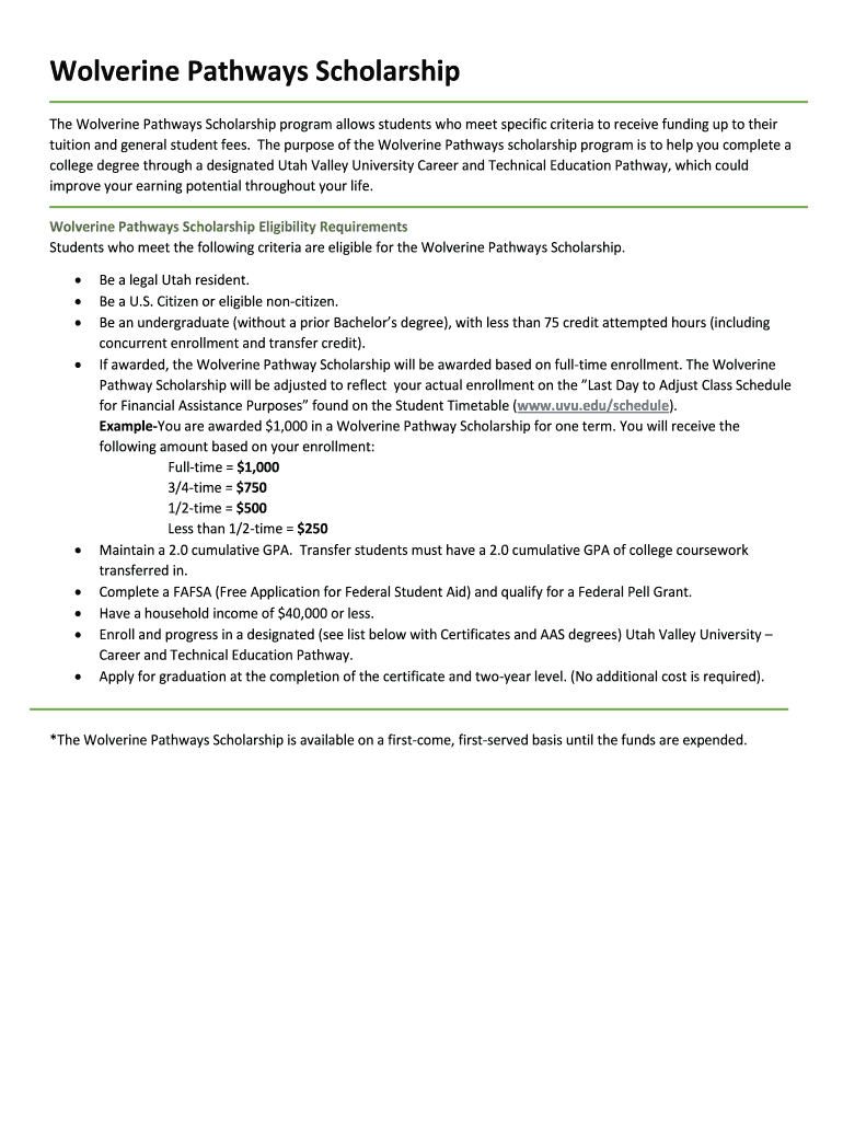 Fillable Online Wolverine Pathways Scholarship Fax Email Print - pdfFiller