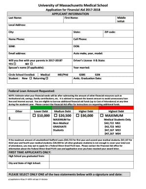 Fillable Online Application for Financial Aid 2017-2018 Fax Email Print ...