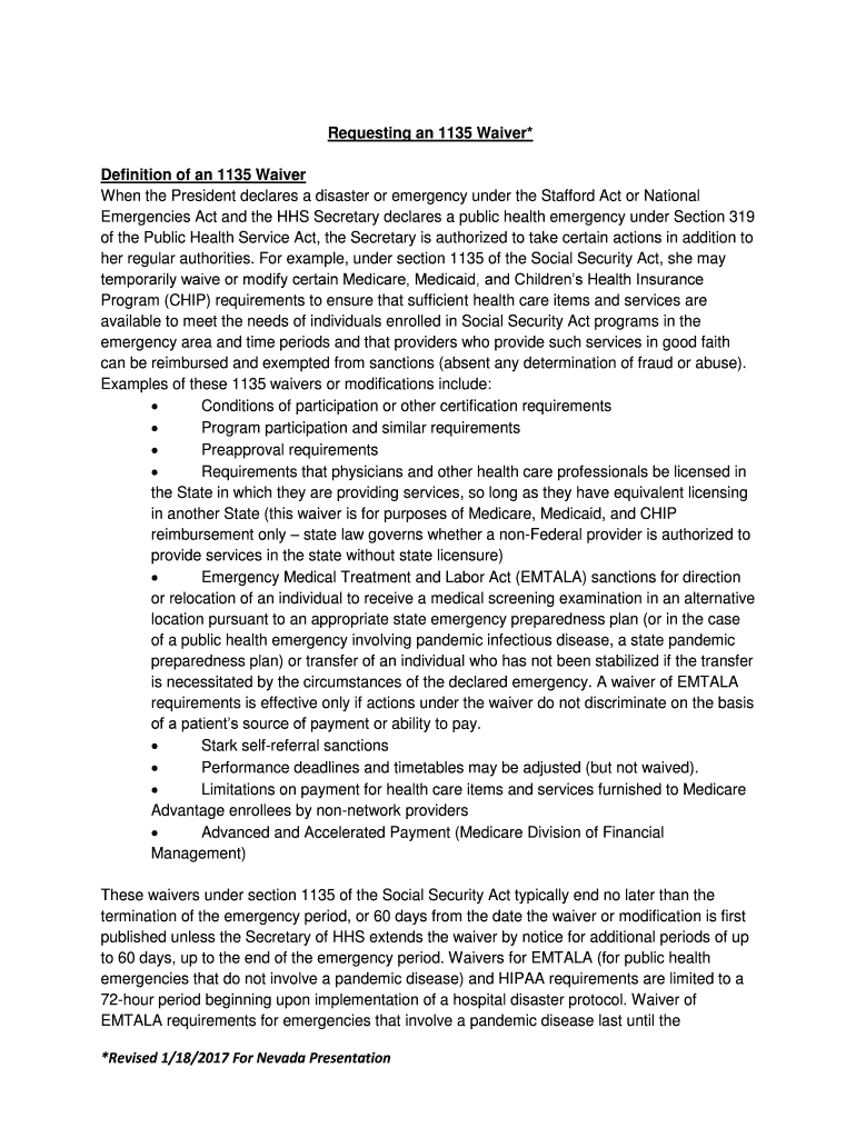 Fillable Online Requesting an 1135 Waiver* Fax Email Print - pdfFiller