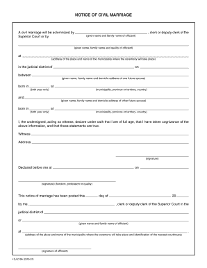 Fillable Online NOTICE OF CIVIL MARRIAGE Fax Email Print - pdfFiller
