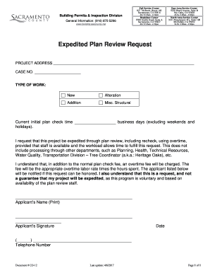 Fillable Online Expedited Plan Review Request Fax Email Print - pdfFiller