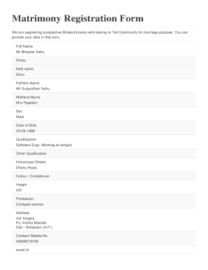 Fillable Online Matrimony Registration Form Fax Email Print - pdfFiller