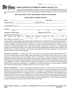Fillable Online Release and Waiver of Liability for Minors (16 and 17 ...