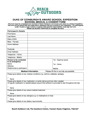 Fillable Online DUKE OF EDINBURGHS AWARD SCHOOL EXPEDITION Fax Email ...