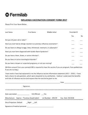 Fillable Online INFLUENZA VACCINATION CONSENT FORM 2017 Fax Email Print ...