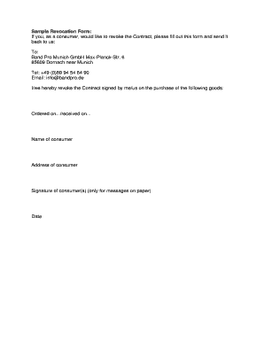 Fillable Online Sample Revocation Form: Fax Email Print - pdfFiller