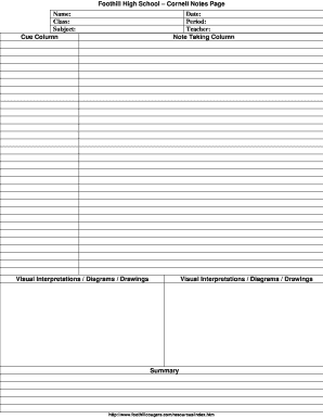 Fillable Online Foothill High SchoolCornell Notes Page Cue Column Note ...