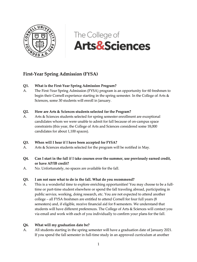 Fillable Online First-Year Spring Admission (FYSA) Fax Email Print ...