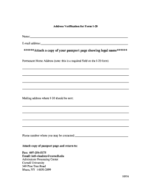 Fillable Online Address Verification for Form I-20 Fax Email Print - pdfFiller