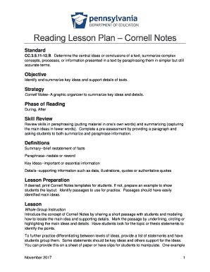 Fillable Online Reading Lesson Plan Cornell Notes Fax Email Print ...