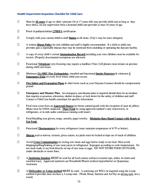 Fillable Online Health Department Inspection Checklist for Child Care ...