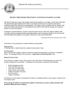 Fillable Online DISTRICT PROCEDURES FOR STUDENT ATTENDANCE WARNING ...
