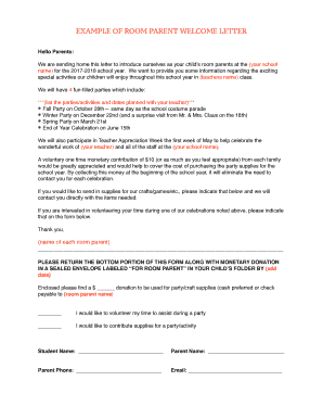 Fillable Online EXAMPLE OF ROOM PARENT WELCOME LETTER Fax Email Print ...