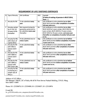 Fillable Online REQUIREMENT OF LIFE/ EXISTENCE CERTIFICATE Fax Email ...