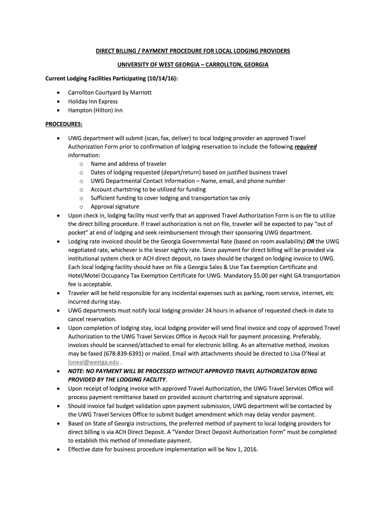 Fillable Online DIRECT BILLING PAYMENT PROCEDURE FOR LOCAL LODGING PROVIDERS Fax Email Print fillable-online-direct-billing-payment-procedure-for-local-lodging-providers-fax-email-print