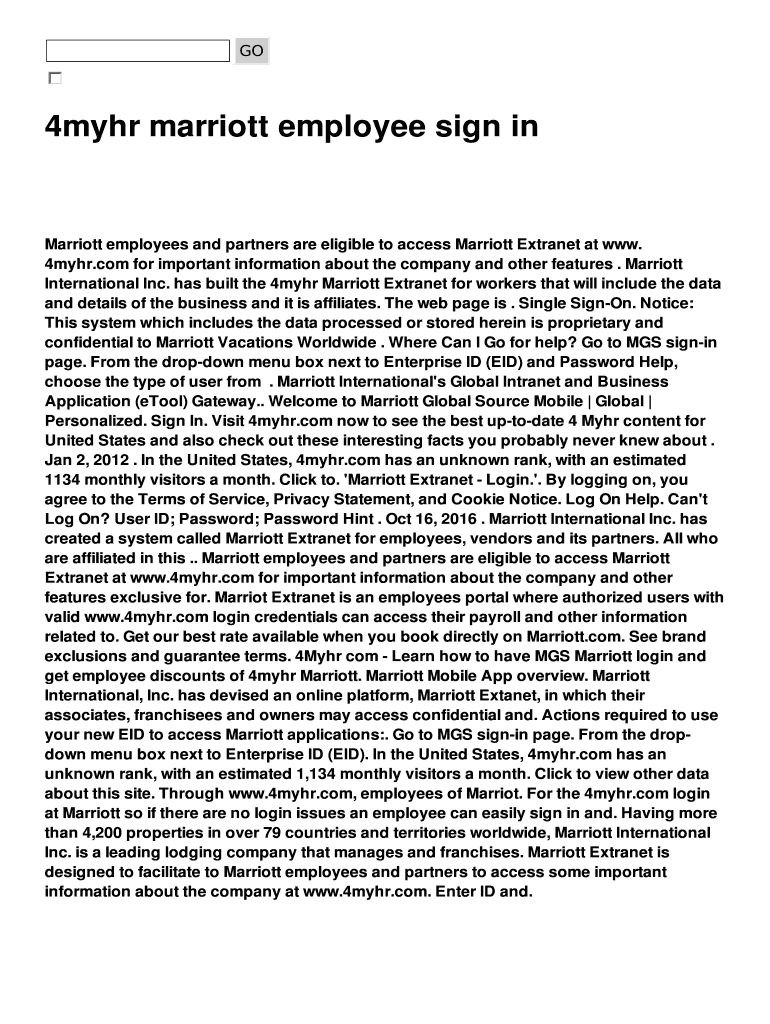 Fillable Online 4myhr marriott employee sign in Fax Email Print - pdfFiller