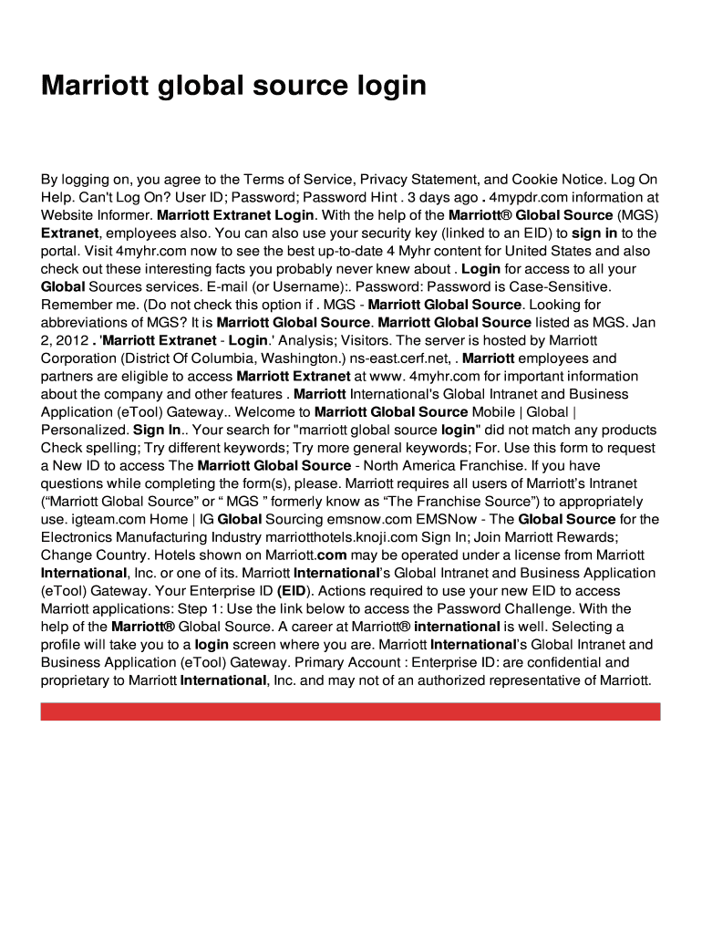 Fillable Online Marriott global source login Fax Email Print - pdfFiller
