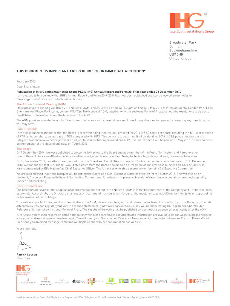Fillable Online Publication of InterContinental Hotels Group PLCs (IHG ...