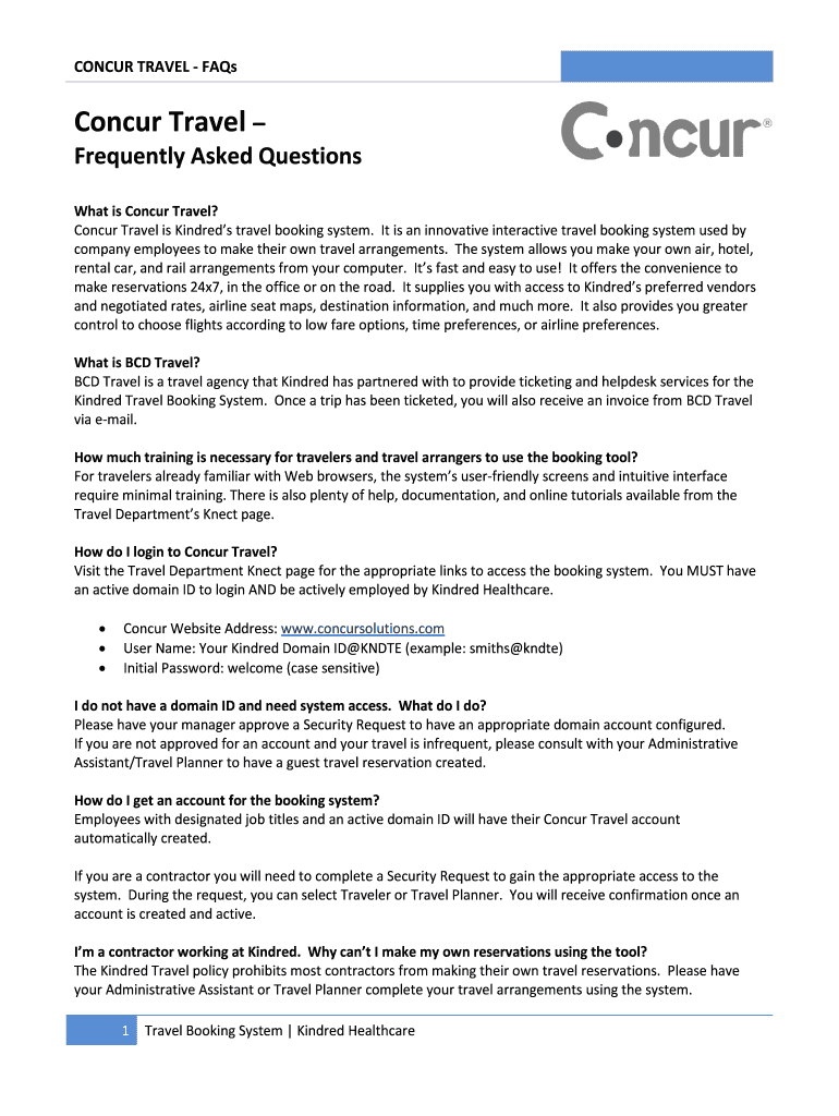 Fillable Online CONCUR TRAVEL - FAQs Fax Email Print - pdfFiller