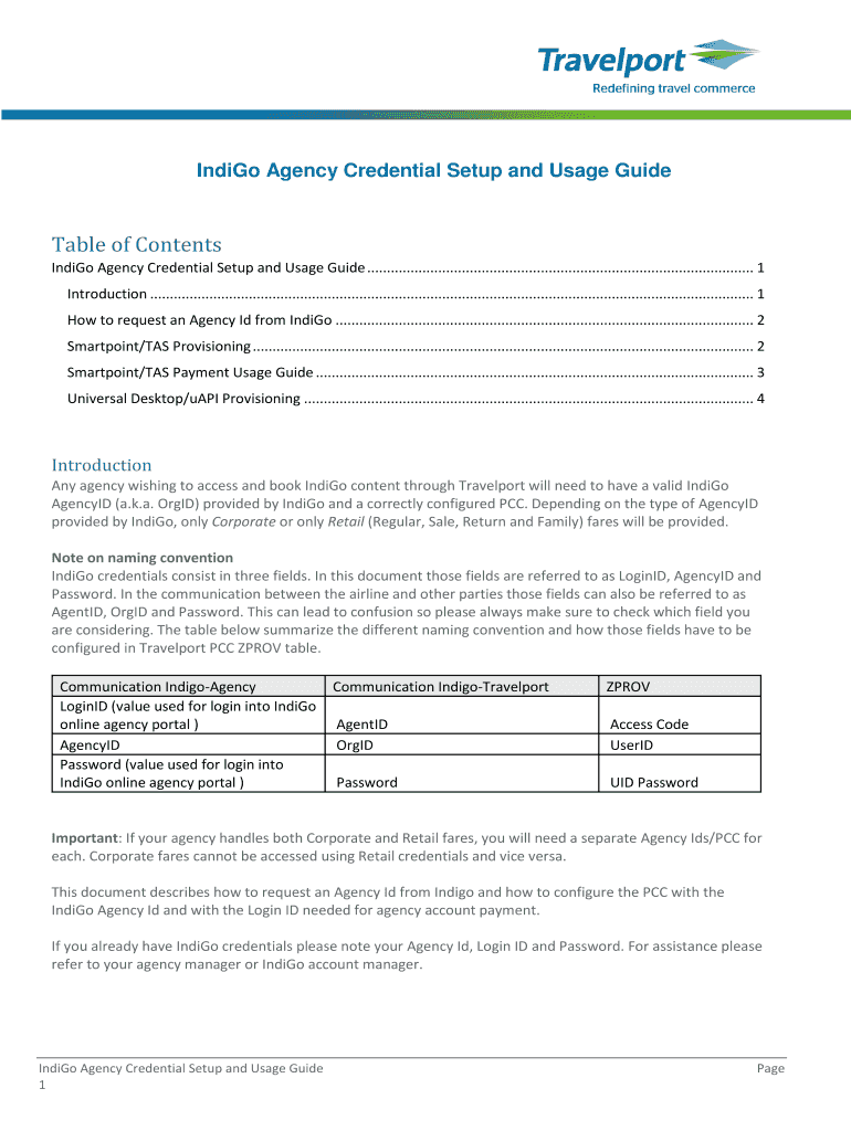 Fillable Online IndiGo Agency Credential Setup and Usage Guide Fax ...