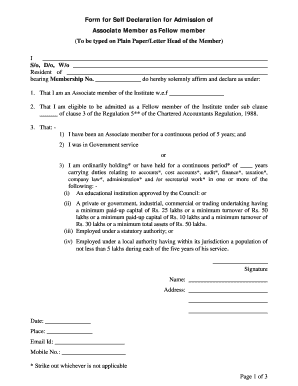 Fillable Online Form for Self Declaration for Admission of Fax Email ...