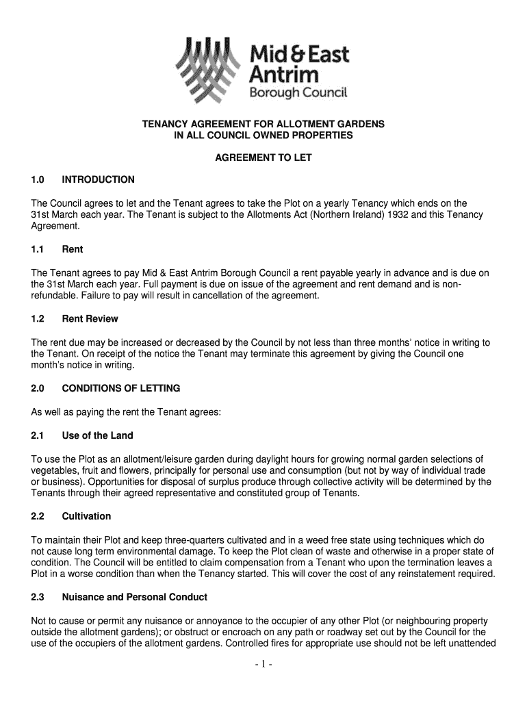 Fillable Online TENANCY AGREEMENT FOR ALLOTMENT GARDENS Fax Email Print ...