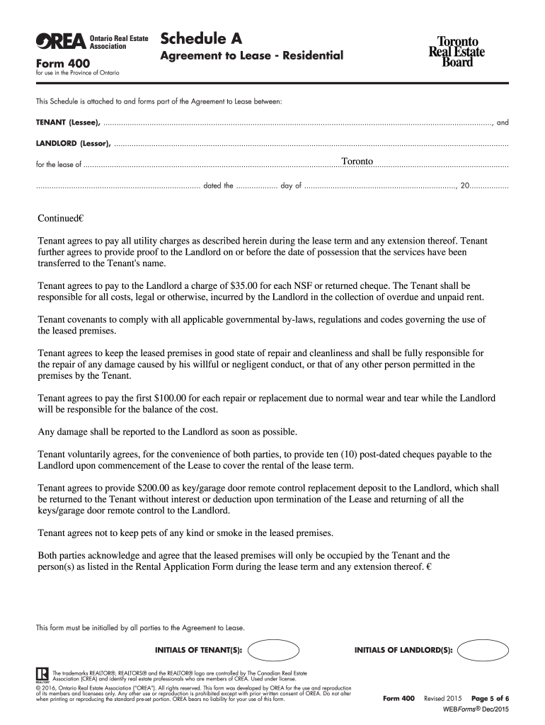 This Schedule is attached to and forms part of the Agreement to Lease ...