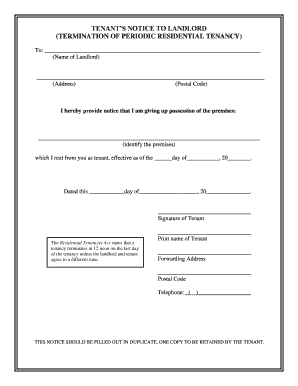Fillable Online TENANTS NOTICE TO LANDLORD Fax Email Print - pdfFiller