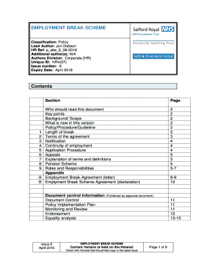 Fillable Online EMPLOYMENT BREAK SCHEME Fax Email Print - pdfFiller