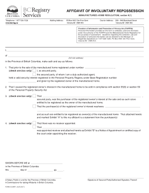 Fillable Online AFFIDAVIT OF INVOLUNTARY REPOSSESSION Fax Email Print ...