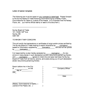 Fillable Online Letter of waiver template Fax Email Print - pdfFiller