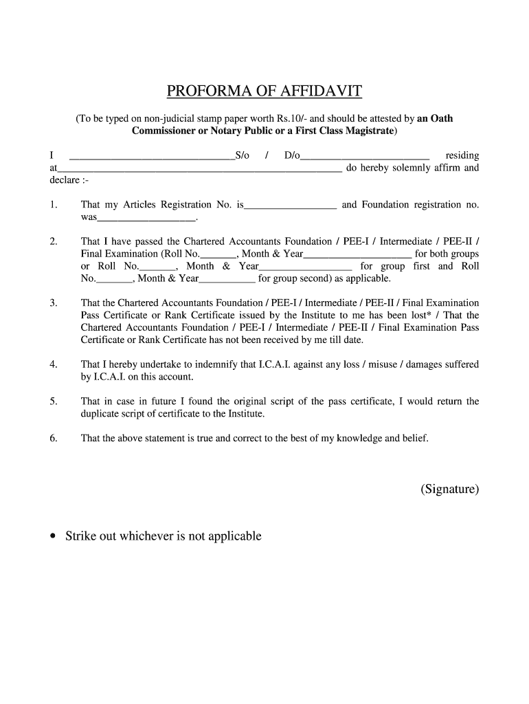 Fillable Online PROFORMA OF AFFIDAVIT Fax Email Print - pdfFiller