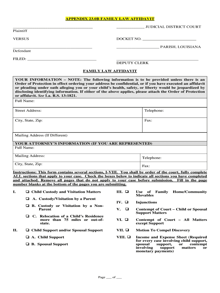Fillable Online 0B FAMILY LAW AFFIDAVIT Fax Email Print - pdfFiller