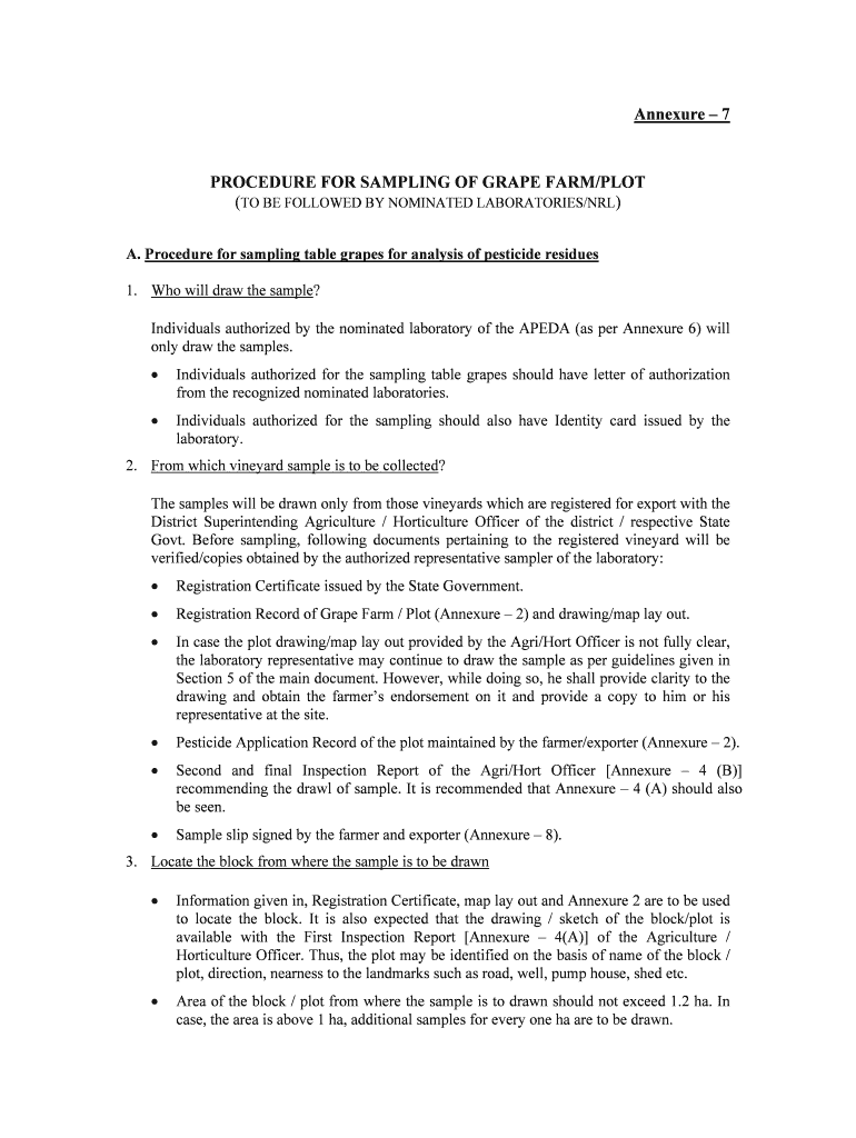 Fillable Online PROCEDURE FOR SAMPLING OF GRAPE FARM/PLOT Fax Email ...