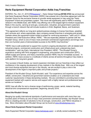 Fillable Online Hertz Equipment Rental Corporation Adds Iraq Franchise ...