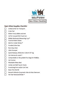Fillable Online New Kitten Checklist Fax Email Print - pdfFiller