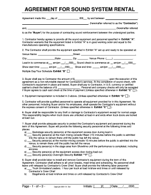 Fillable Online AGREEMENT FOR SOUND SYSTEM RENTAL Fax Email Print ...