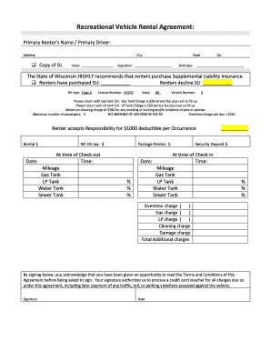 Fillable Online Recreational Vehicle Rental Agreement: Fax Email Print ...